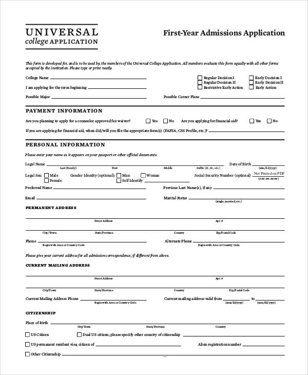 FREE 15+ College Application Form Samples, PDF, MS Word, Google Docs