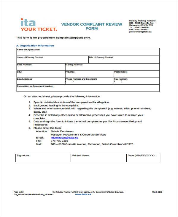 FREE 42+ Complaint Forms in PDF | MS Word | Excel