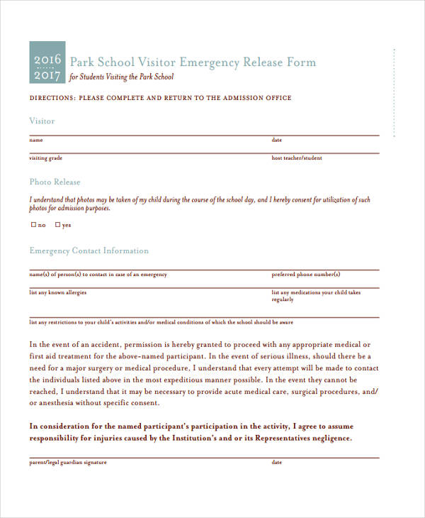 FREE 25+ Emergency Release Form Samples, PDF, MS Word, Google Docs
