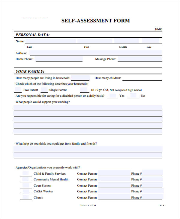 FREE 40+ Self-Assessment Form Samples, PDF, MS Word, Google Docs, Excel