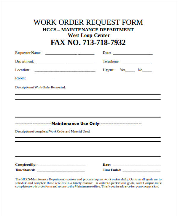 FREE 22+ Work Order Form Samples, PDF, MS Word, Google Docs