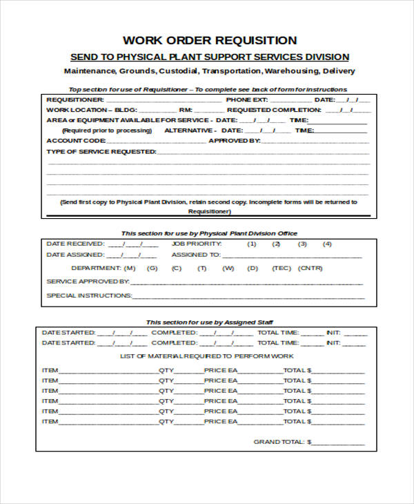 FREE 22+ Work Order Form Samples, PDF, MS Word, Google Docs