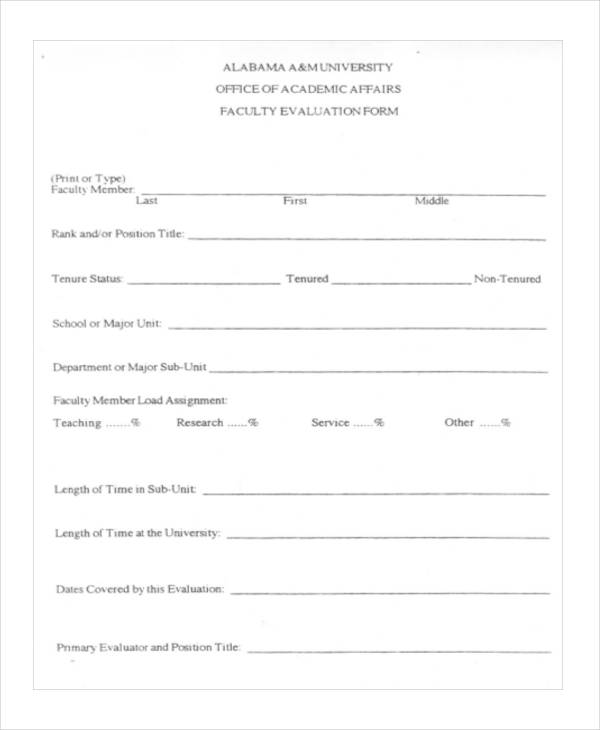 FREE 11+ Sample Faculty Evaluation Forms in PDF | MS Word