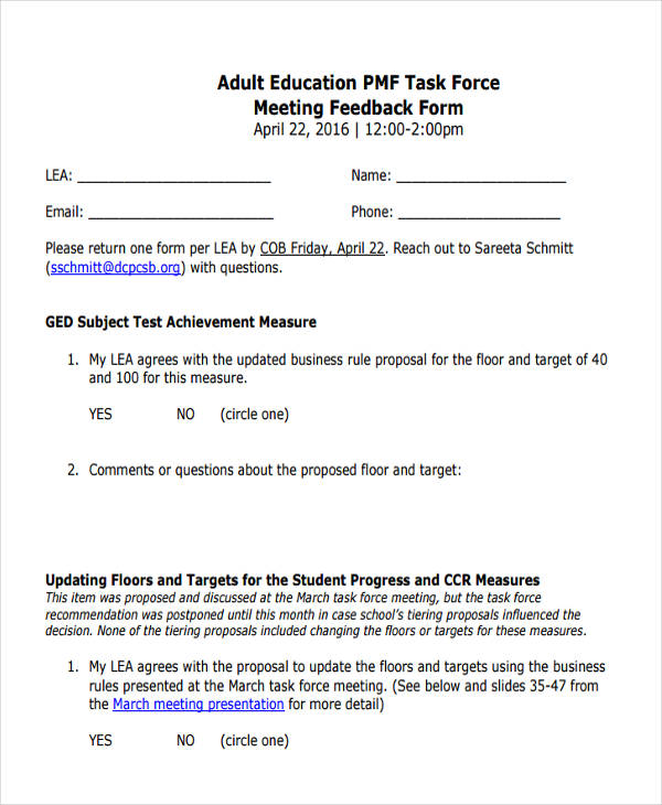 FREE 10+ Meeting Feedback Forms in PDF | MS Word