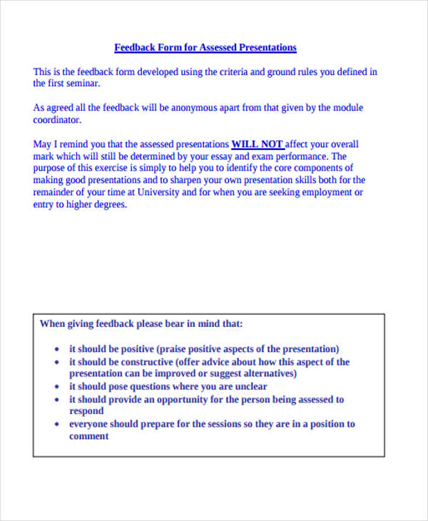 FREE 21+ Presentation Feedback Form Samples, PDF, MS Word, Google Docs ...