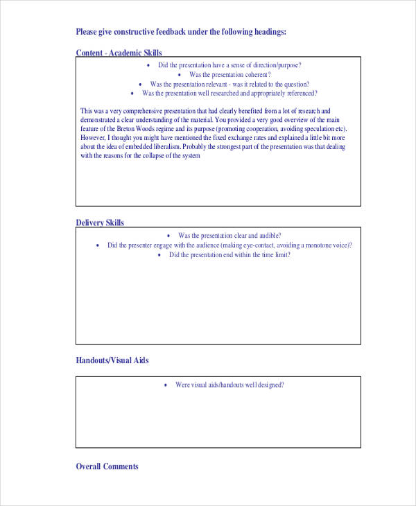FREE 22+ Presentation Feedback Forms in PDF | Excel | MS Word