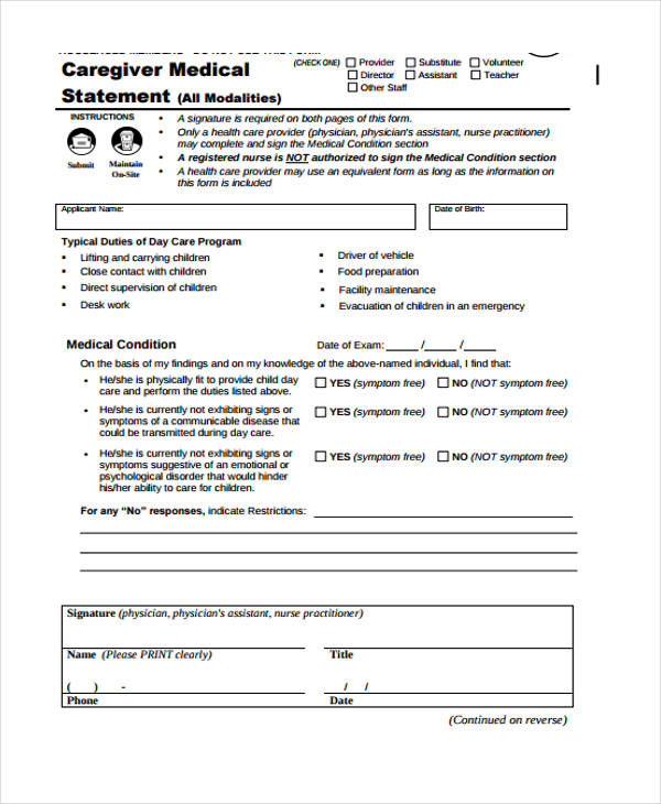 FREE 12+ Sample Medical Statement Forms in PDF | MS Word
