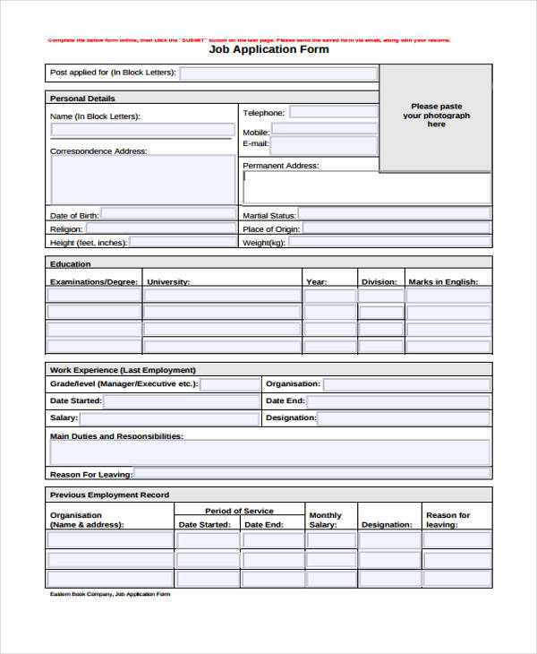 FREE 10+ Sample Standard Job Application Forms in PDF | MS Word | Excel