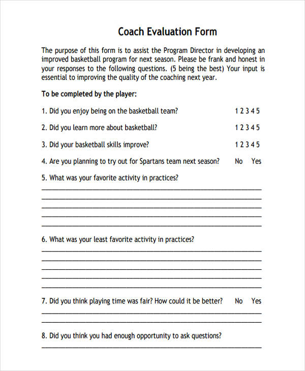 FREE 1+ Basketball Evaluation Form Samples, PDF, MS Word, Google Docs