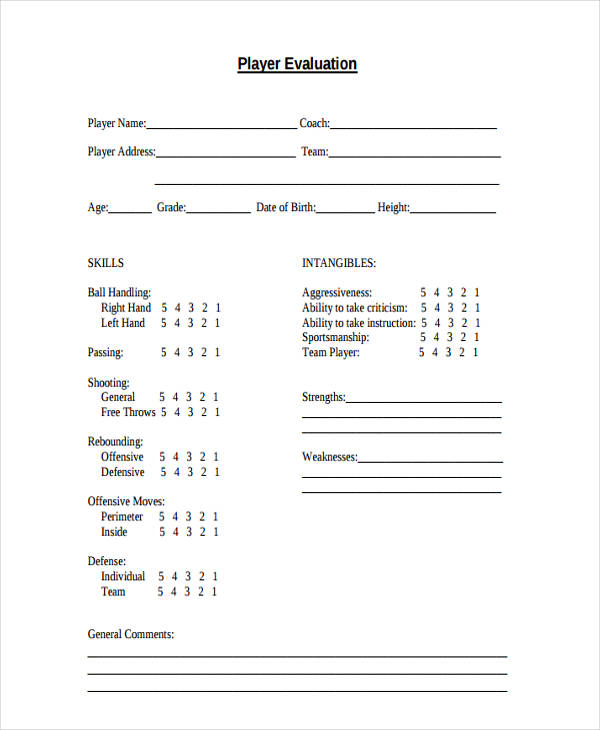 FREE 1+ Basketball Evaluation Form Samples, PDF, MS Word, Google Docs