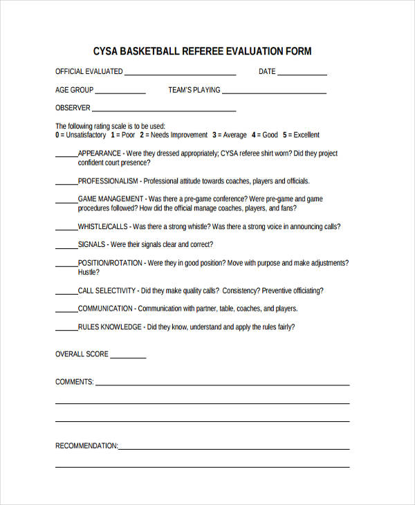 FREE 1+ Basketball Evaluation Form Samples, PDF, MS Word, Google Docs