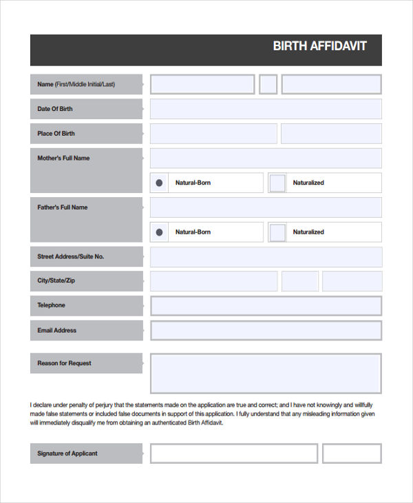 FREE 13+ Birth Affidavit Form Samples, PDF, MS Word, Google Docs