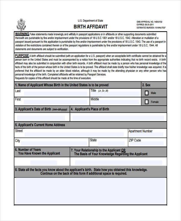 FREE 13+ Birth Affidavit Form Samples, PDF, MS Word, Google Docs