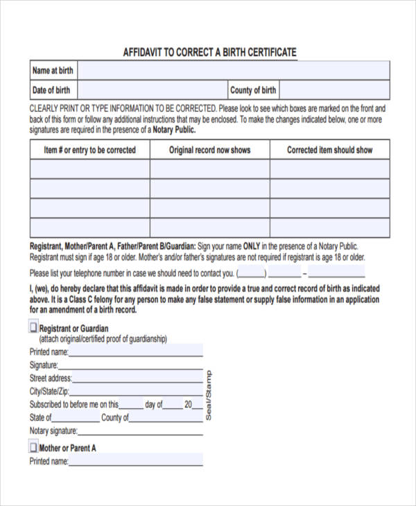 FREE 13+ Birth Affidavit Form Samples, PDF, MS Word, Google Docs