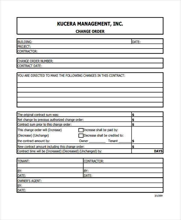 FREE 11+ Change Order Forms in PDF | Excel | MS Word