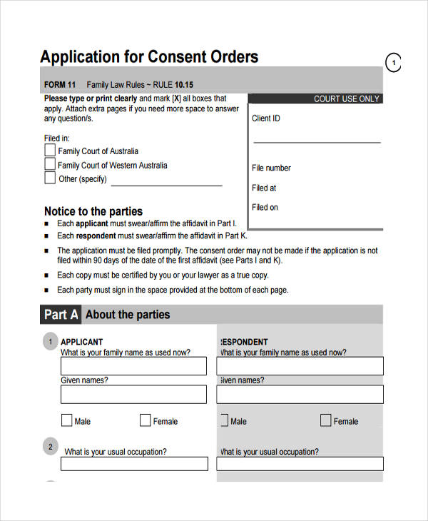 FREE 10+ Consent Order Forms in PDF | MS Word