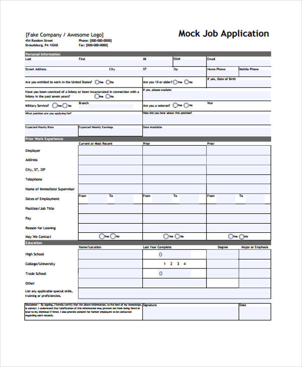 FREE 12+ Forms for Job Application in PDF | MS Word | Excel