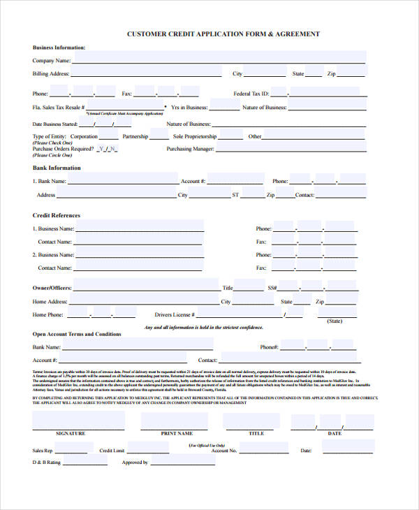 FREE 14+ Business Credit Application Form Samples, PDF, MS Word, Google ...