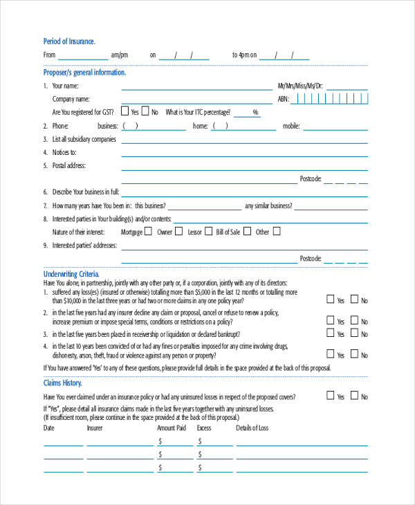 FREE 42+ Insurance Proposal Form Formats in PDF | MS Word | Excel