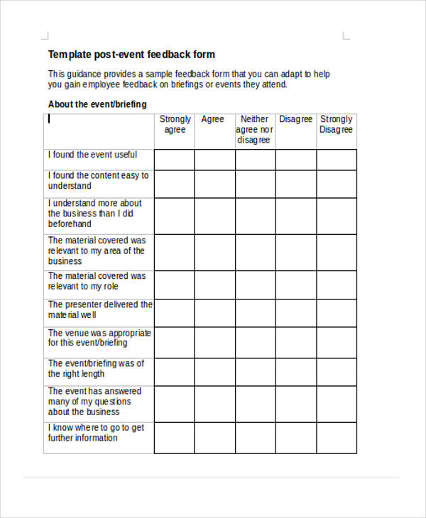 FREE 16 Event Feedback Forms In PDF MS Word Excel