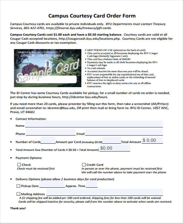FREE 9+ Card Order Forms in MS Word | PDF | Excel