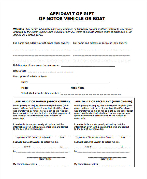 FREE 11+ Gift Affidavit Forms in PDF | MS Word