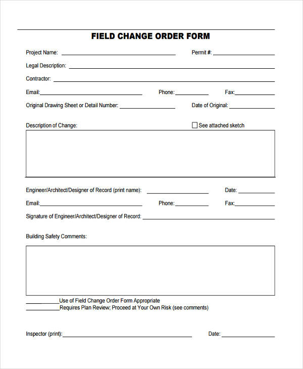 FREE 11+ Change Order Forms in PDF | Excel | MS Word