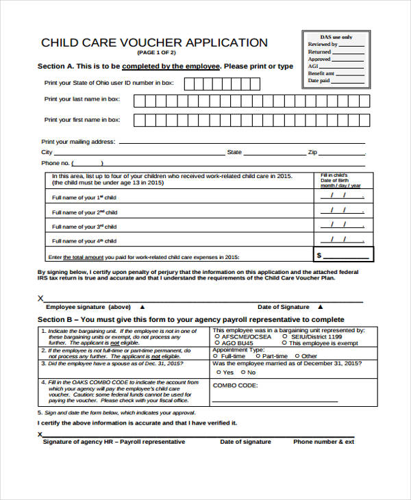 FREE 9 Sample Child Care Application Forms In PDF MS Word