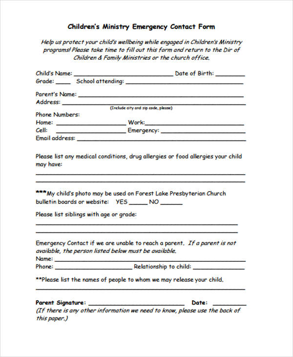 FREE 26+ Emergency Contact Forms in PDF