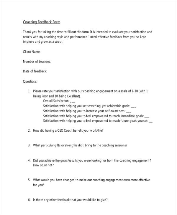FREE 15+ Coaching Feedback Form Samples, PDF, MS Word, Google Docs, Excel