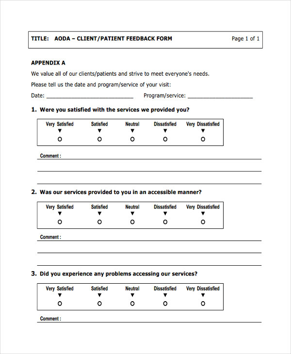 FREE 11+ Patient Feedback Form Samples, PDF, MS Word, Google Docs