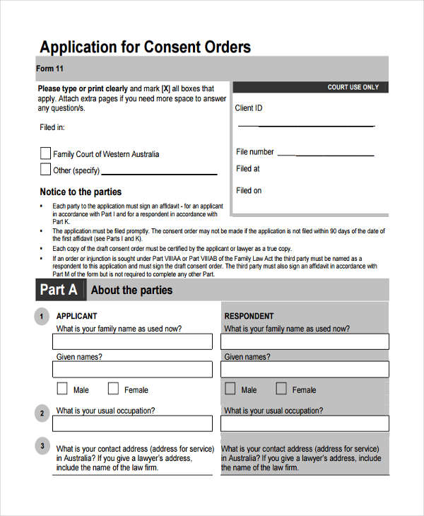 FREE 10+ Consent Order Forms in PDF | MS Word