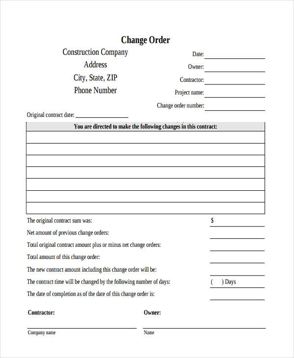 FREE 11 Change Order Forms In PDF Excel MS Word
