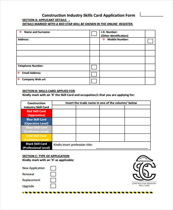 FREE 11+ Construction Application Forms in PDF | MS Word