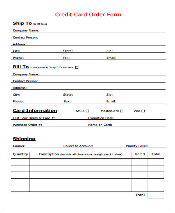 FREE 9+ Card Order Forms in MS Word | PDF | Excel