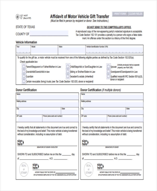 FREE 14+ Gift Affidavit Form Samples, PDF, MS Word, Google Docs