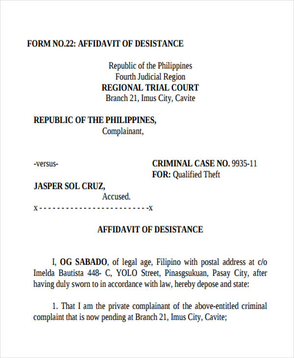 FREE 9+ Legal Affidavit Forms in PDF | MS Word