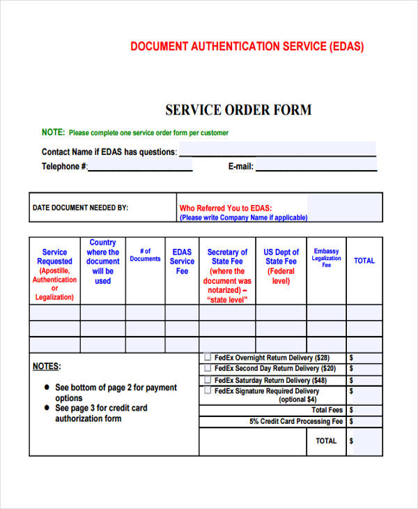 FREE 33+ Sample Service Order Forms in PDF | MS Word | Excel