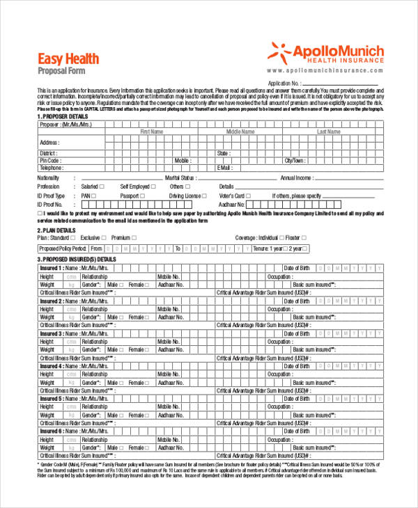 FREE 42+ Insurance Proposal Form Formats in PDF | MS Word | Excel