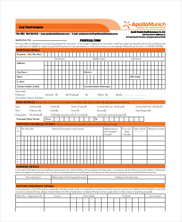 FREE 42+ Insurance Proposal Form Formats in PDF | MS Word | Excel