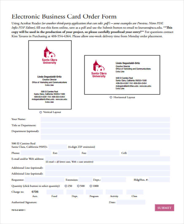 FREE 9+ Card Order Forms in MS Word | PDF | Excel