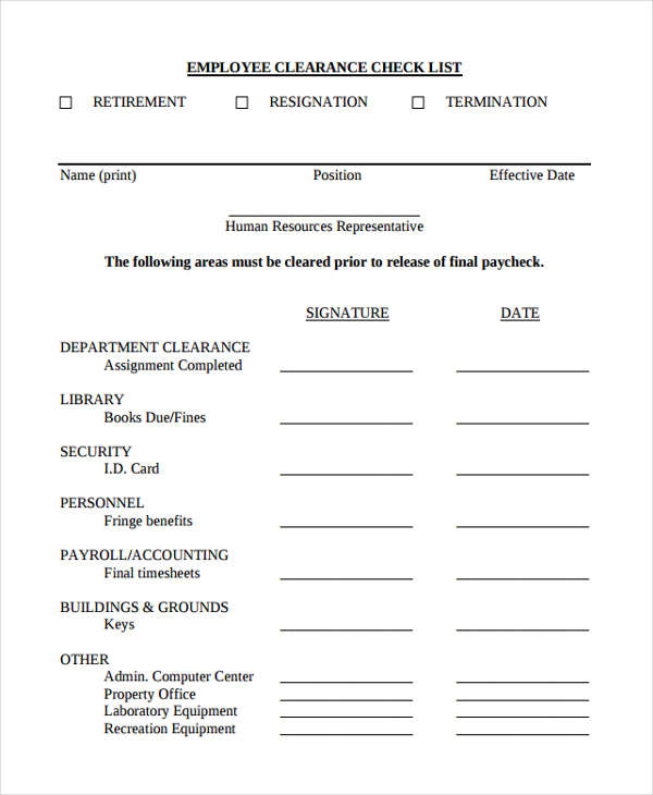 FREE 10+ Exit Clearance Form Samples, PDF, MS Word, Google Docs