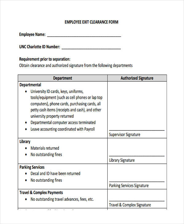 FREE 10+ Exit Clearance Form Samples, PDF, MS Word, Google Docs