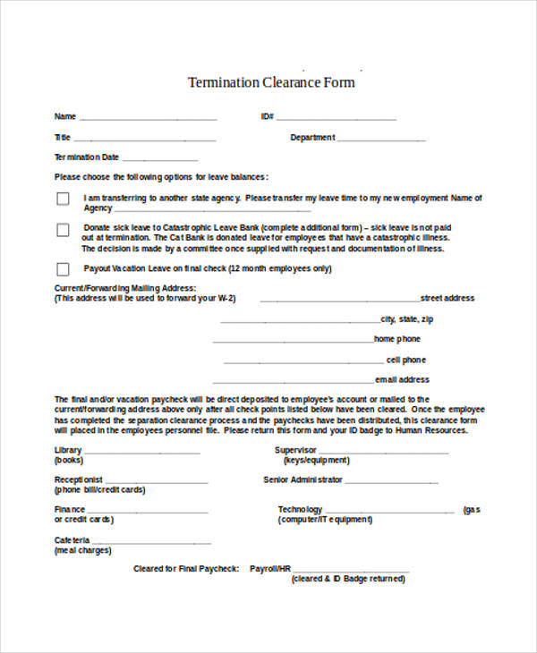 FREE 14+ Employee Clearance Form Samples, PDF, MS Word, Google Docs
