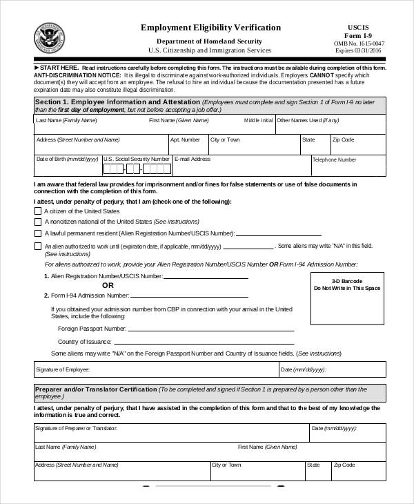 FREE 9+ Employment Eligibility Forms in PDF | MS Word