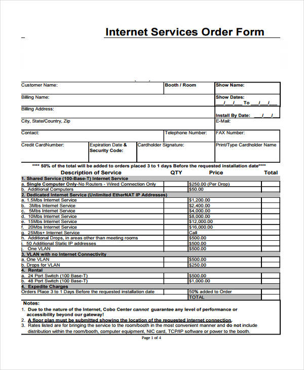 FREE 33+ Sample Service Order Forms in PDF | MS Word | Excel