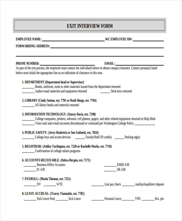 FREE 10+ Exit Clearance Form Samples, PDF, MS Word, Google Docs