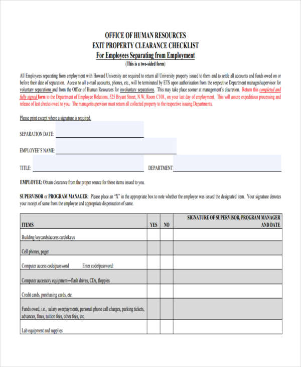 FREE 10+ Exit Clearance Form Samples, PDF, MS Word, Google Docs