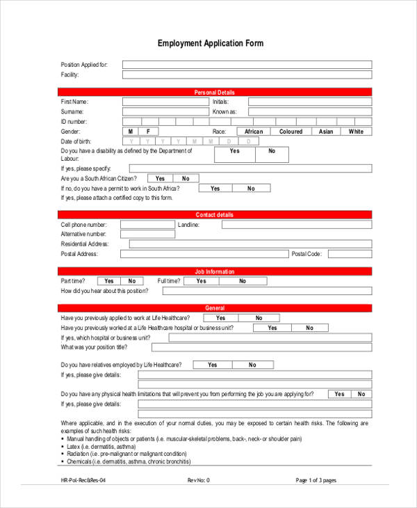 FREE 12+ Employee Application Forms in PDF | MS Word | Excel