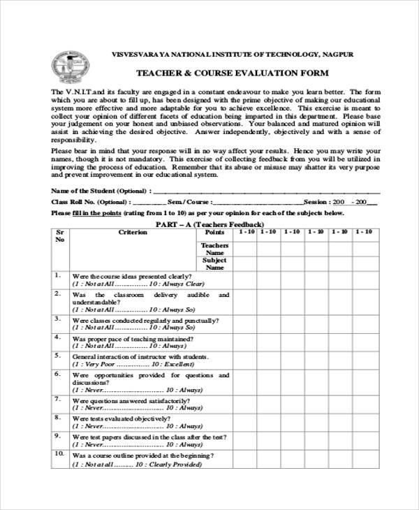 FREE 11+ Sample Faculty Evaluation Forms in PDF | MS Word
